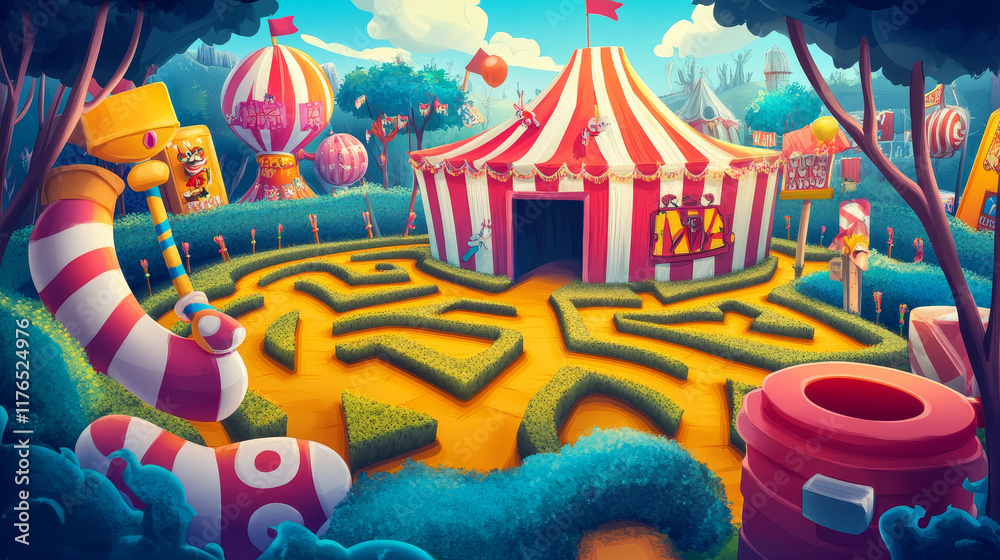 Labyrinth maze vector kids game with circus clowns. Find right way to ...