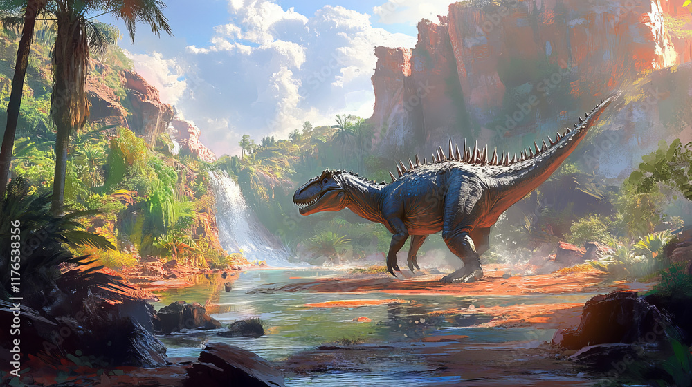 Suchomimus prehistoric dinosaur character with spiked back. Isolated ...