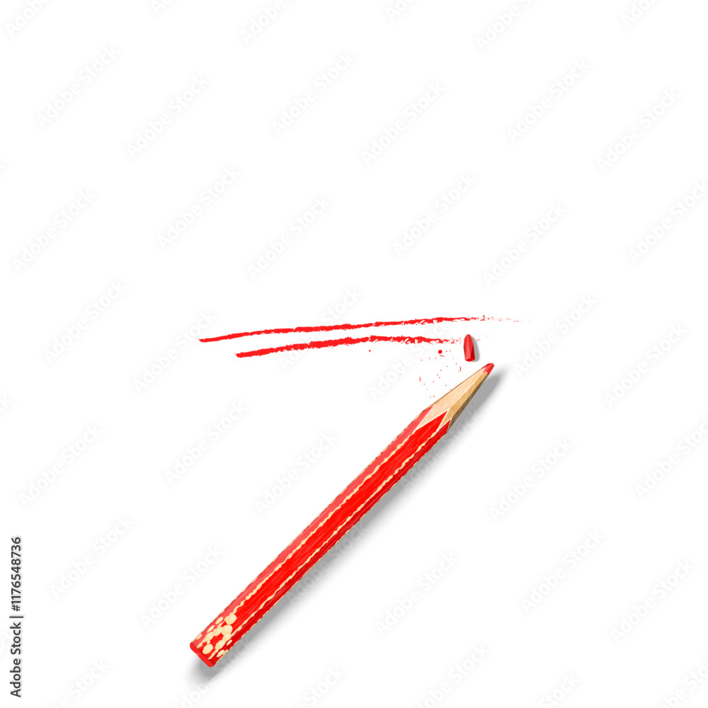Broken red pencil with proofreading double underlining realistic 3d ...