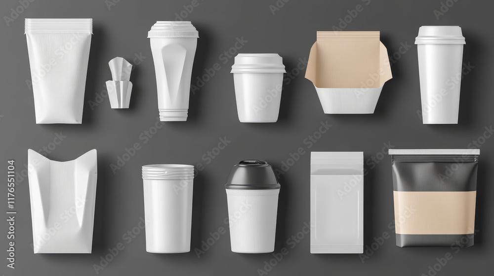 Ilustración de Stock Plastic food containers and package color icons ...