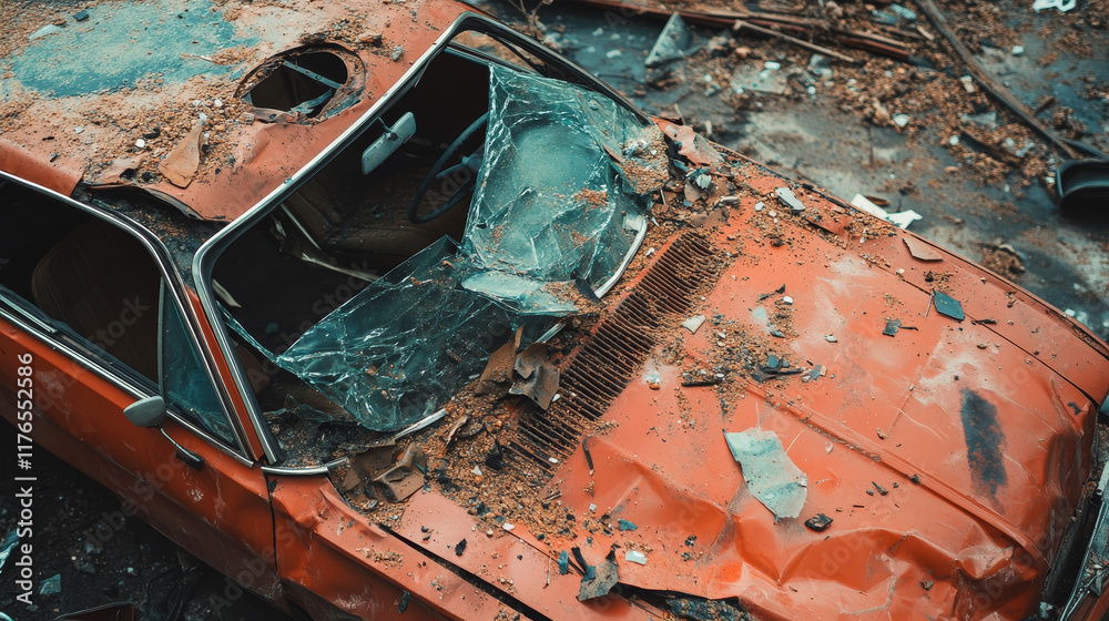 Car roof damage line icon isolated auto collapse accident. Vehicle ...