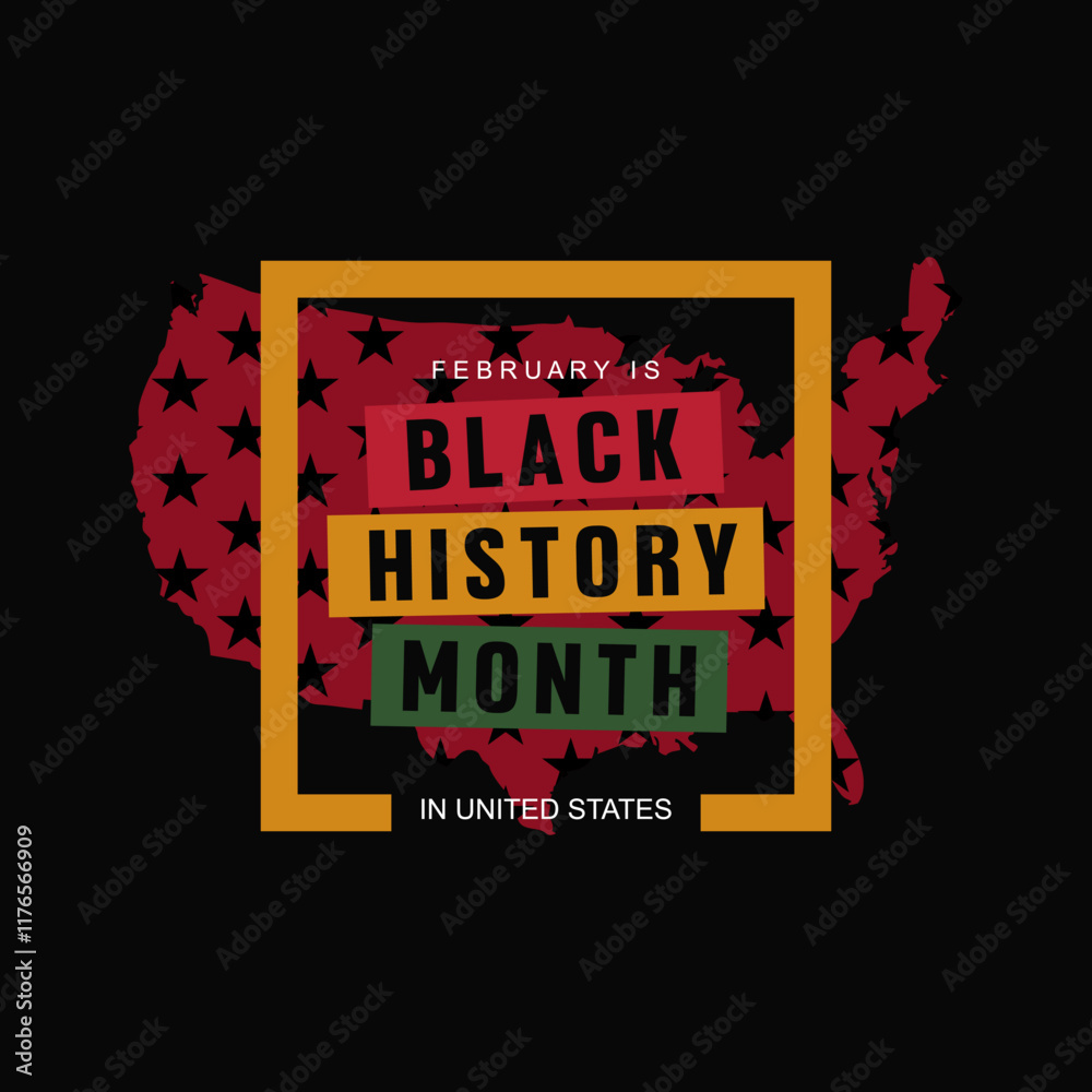 February is Black History Month 2025 Vector Illustration with US Map in ...