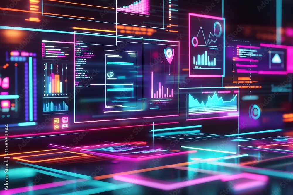 Colorful Digital Data Visualization Screen with Charts for Tech ...