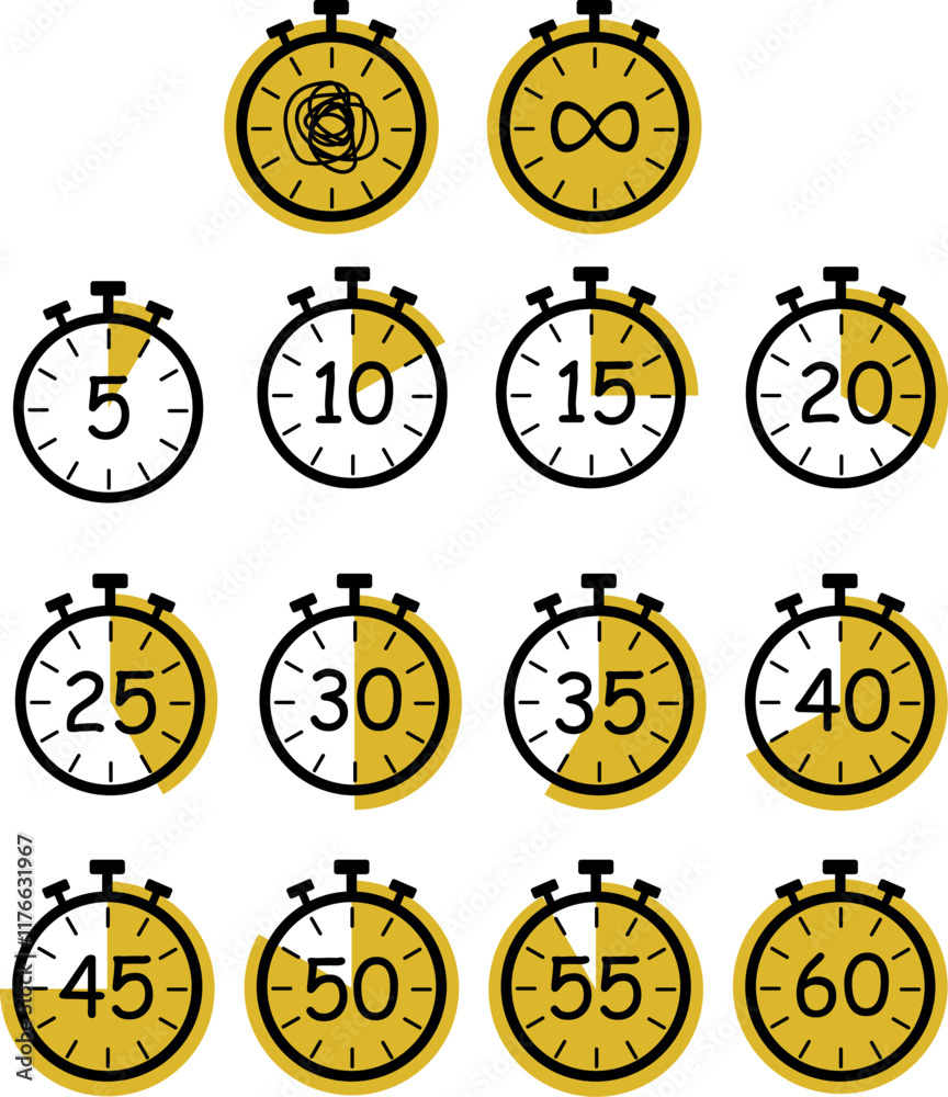 Timer, clock, stopwatch, countdown timer symbol icon set. Illustration ...