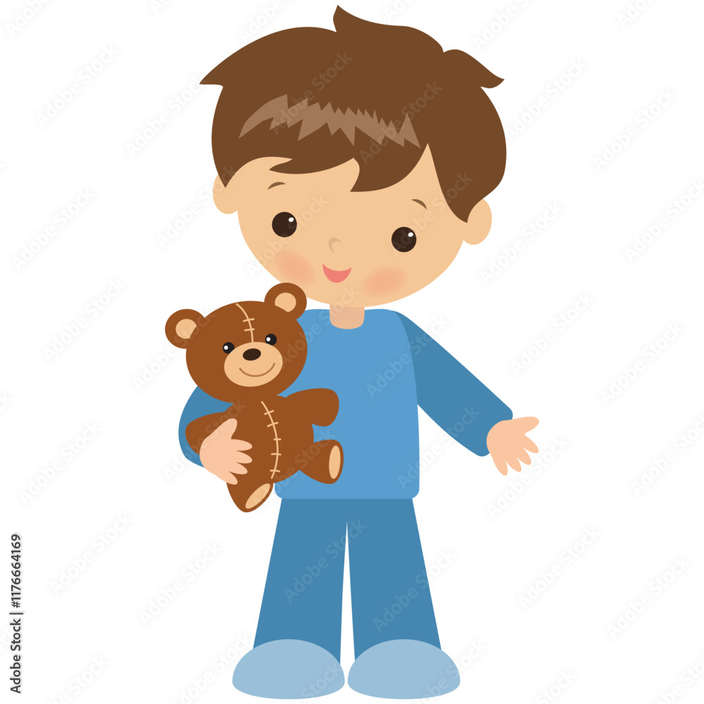 Cute little boy wearing pajamas vector cartoon illustration Stock ...