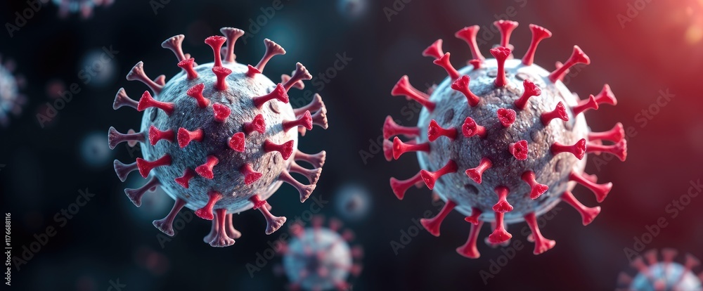 Microscopic view of Human Metapneumovirus HMPV Negative sense single ...