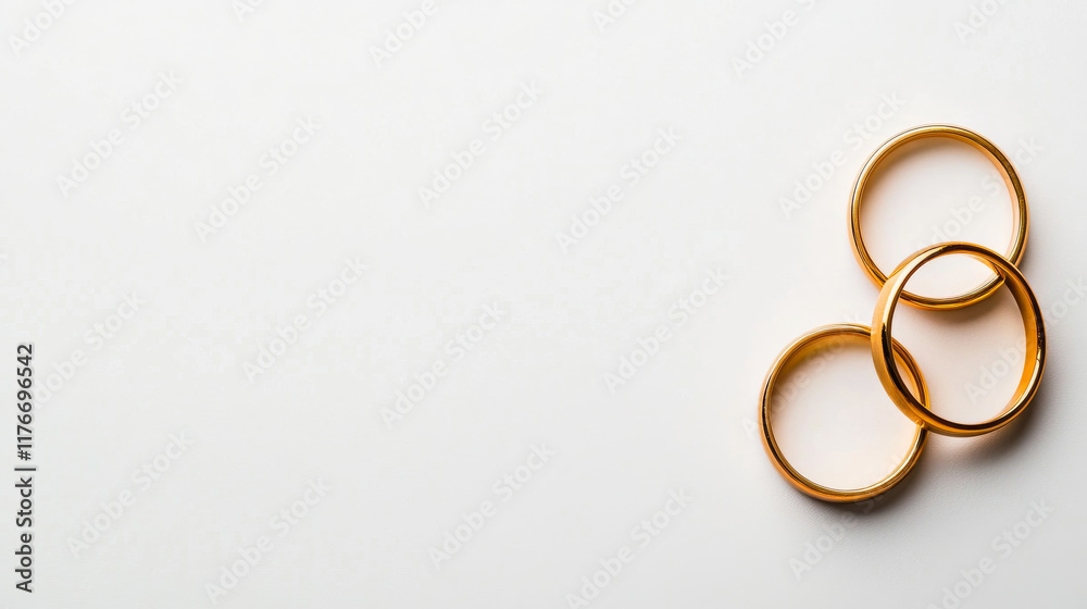 Three intertwined gold rings on a minimalist white background, evoking ...