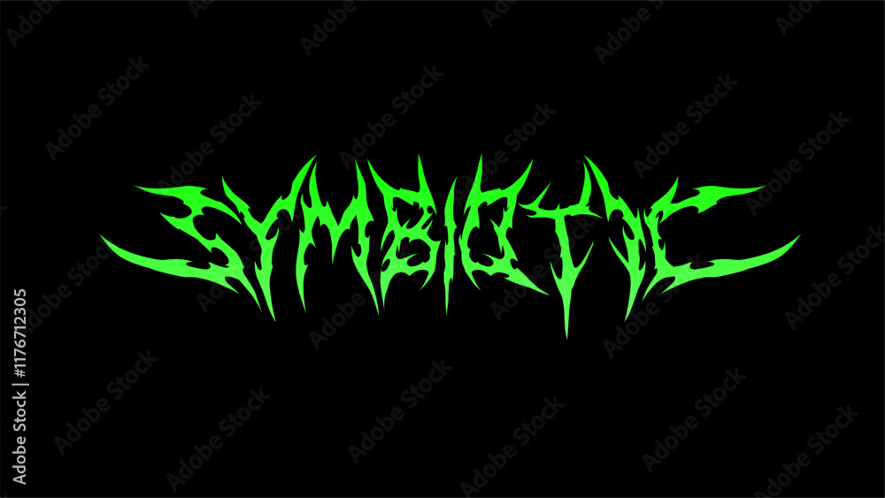 Symbiotic text typography vector in a striking and intense dark metal ...