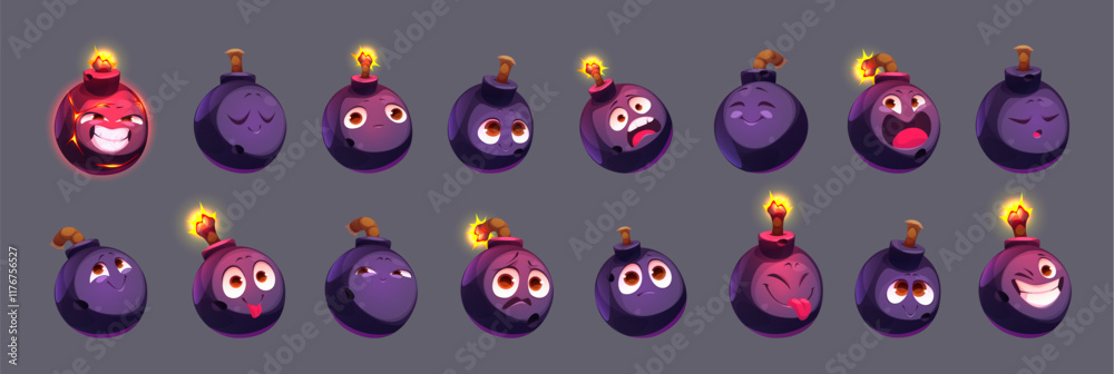 Bomb characters set isolated on black background. Vector cartoon ...