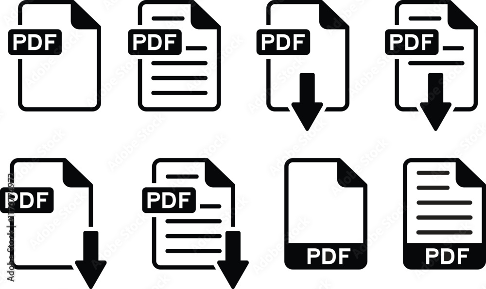 Set of PDF file symbol icons. PDF format symbols and downloads in ...