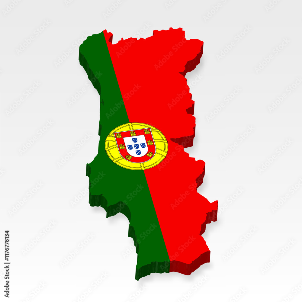 3D Portugal map with flag. Three dimensional map of Portugal with ...
