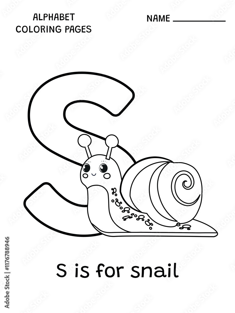 English alphabet coloring page S is for snail Stock Vector | Adobe Stock