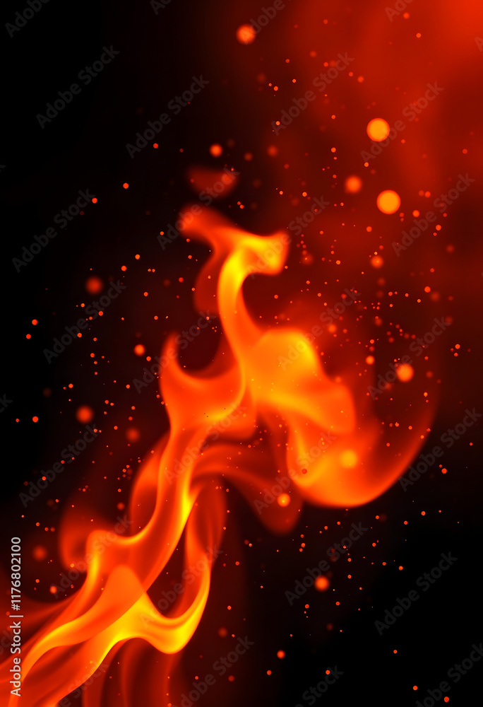 Hot realistic flame particles on transparent background, retro style ...
