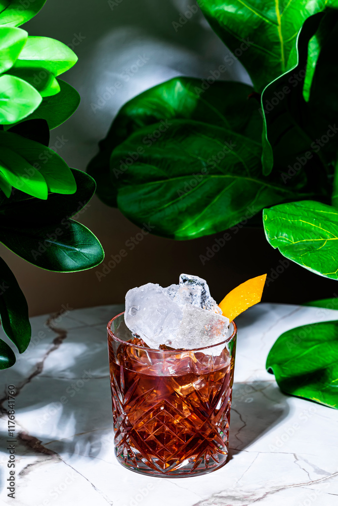 Rye Bandit, alcoholic cocktail drink with bourbon, bitters, Italian ...