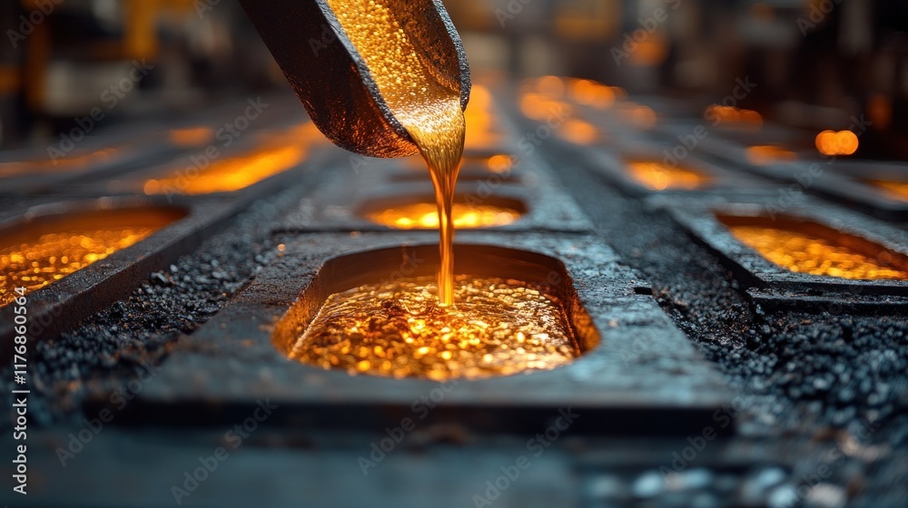 Molten Gold Pouring into Ingots: A Glimpse into Precious Metal Refining ...