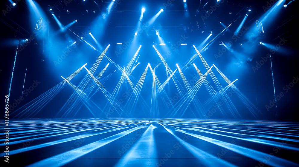 Laser lights creating an interlocking pattern, cool blue and white ...