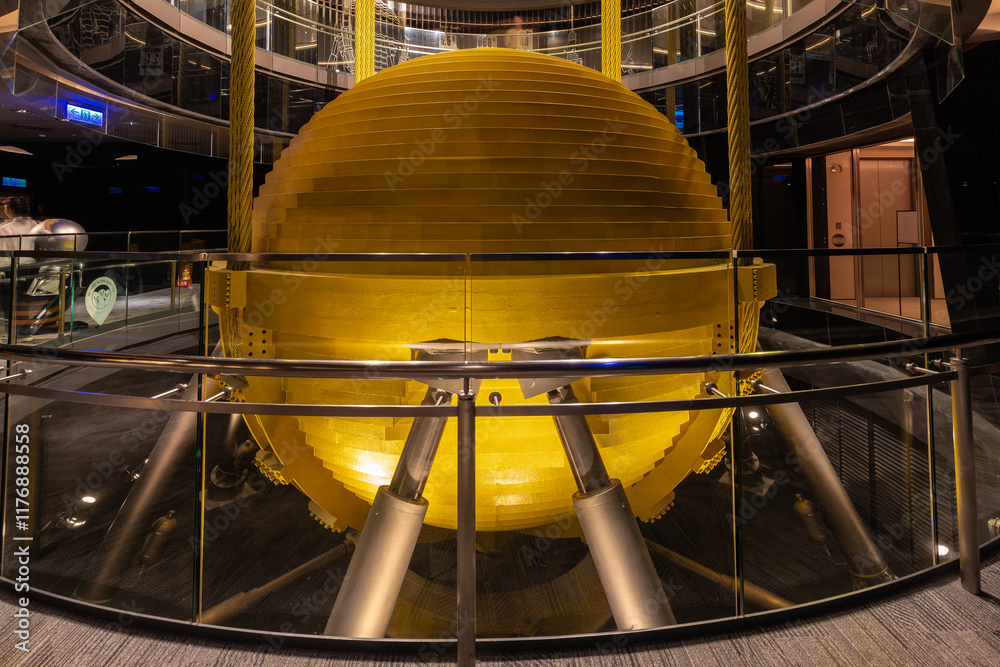 Taipei, Taiwan 10-20-2024 steel pendulum that serves as a tuned mass ...