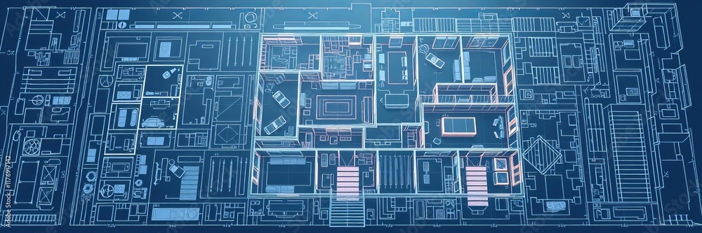 Generative AI blueprint floor plan of architectural background with ...