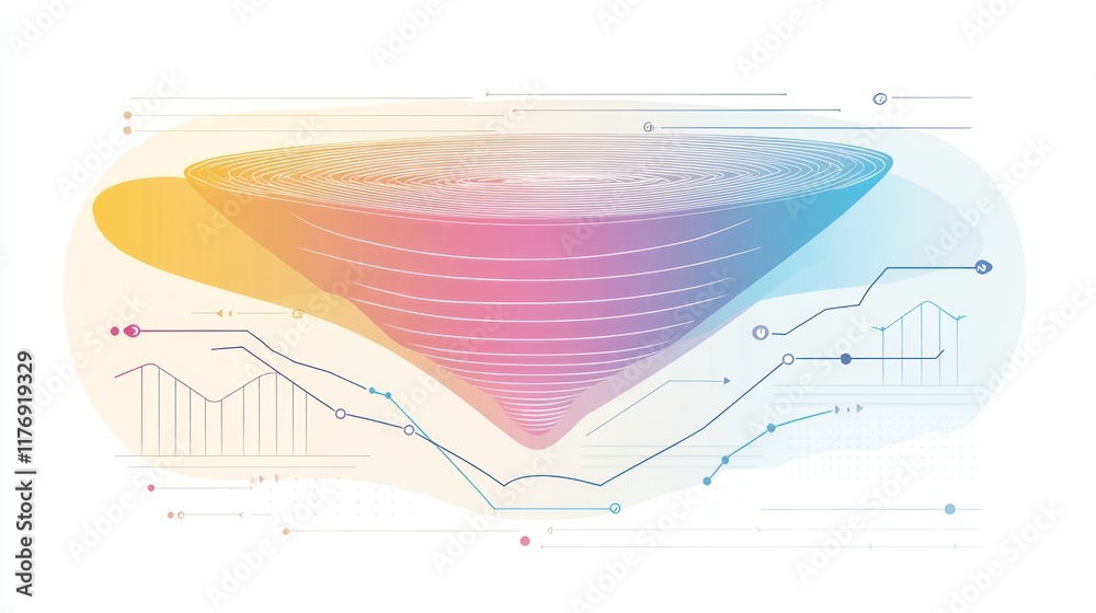 Abstract Data Visualization: A 3D funnel showcasing data flow, trends ...