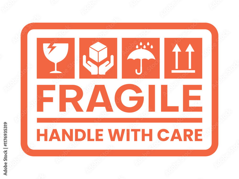 Sticker fragile handle with care, red fragile warning isolated vector illustration. Stock Vector ...