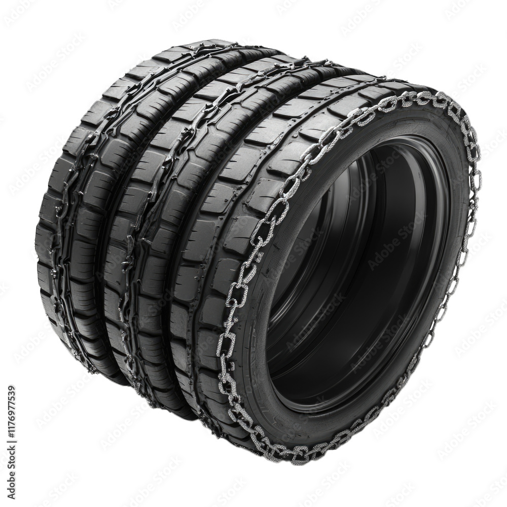 Heavy duty tires stacked with metal chains for improved traction ...