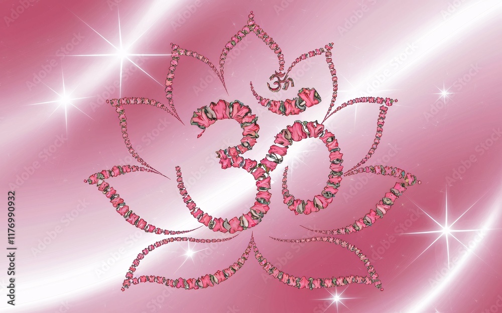 Ganesha with Lotus and Om Symbol, Pink Om symbol within lotus flower ...