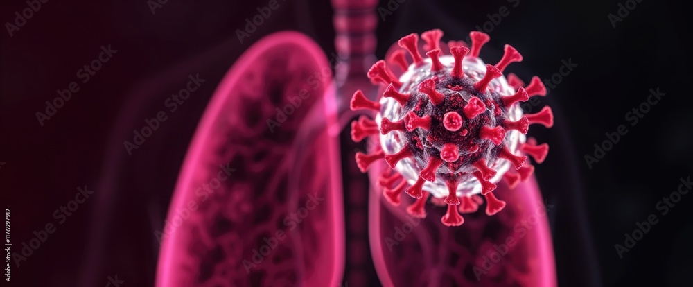 Microscopic view of HMPV virus particle near human lungs Stock ...