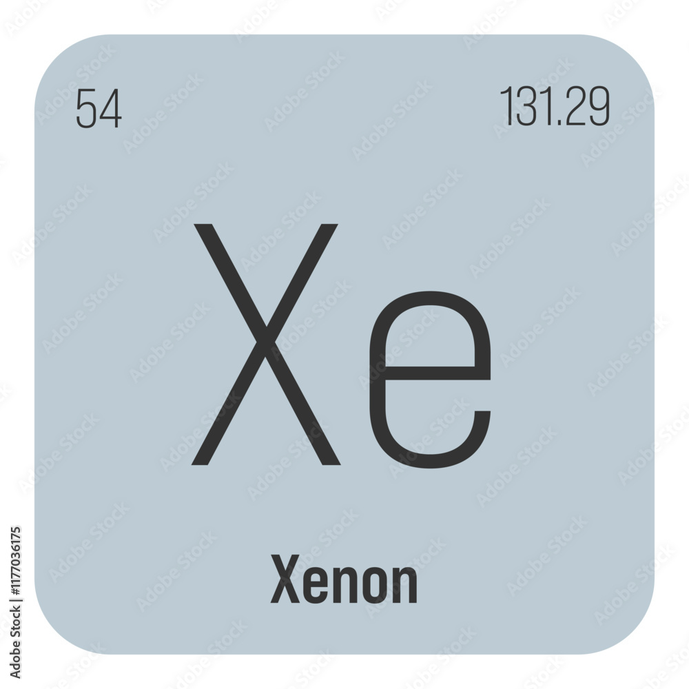 Xenon, Xe, periodic table element with name, symbol, atomic number and ...