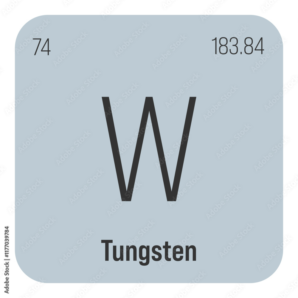 Tungsten, W, periodic table element with name, symbol, atomic number ...