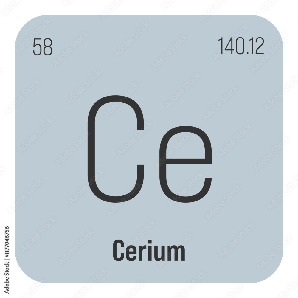 Cerium, Ce, periodic table element with name, symbol, atomic number and ...
