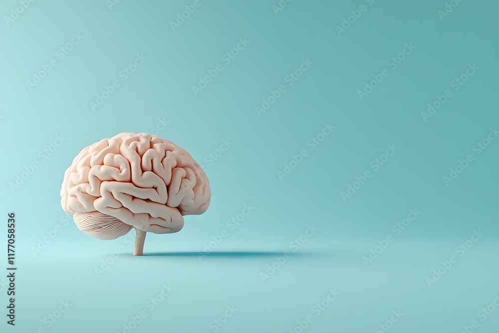 3D Brain Model Highlighted on Serene Blue Background Evoking Medical ...