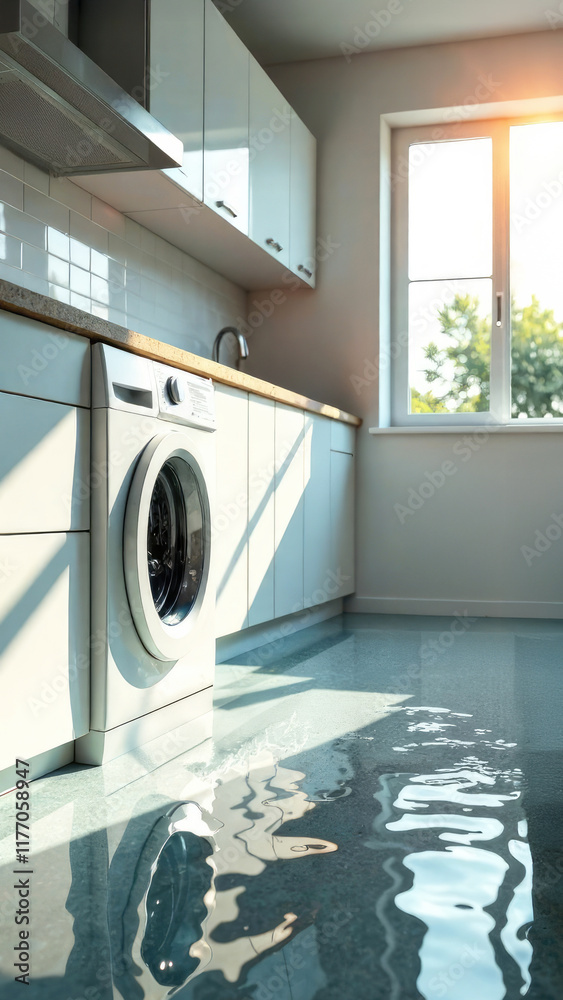 Leaky washing machine flooded the floor with water. Broken washing ...