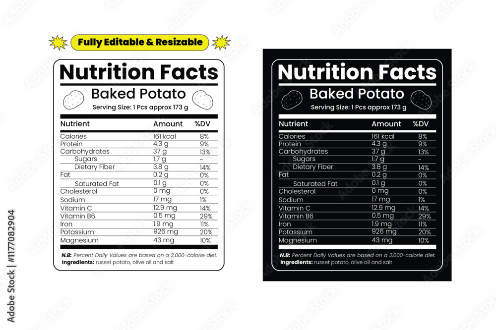 Baked potato nutrition facts. Baked potato Nutrition label. Nutritional ...