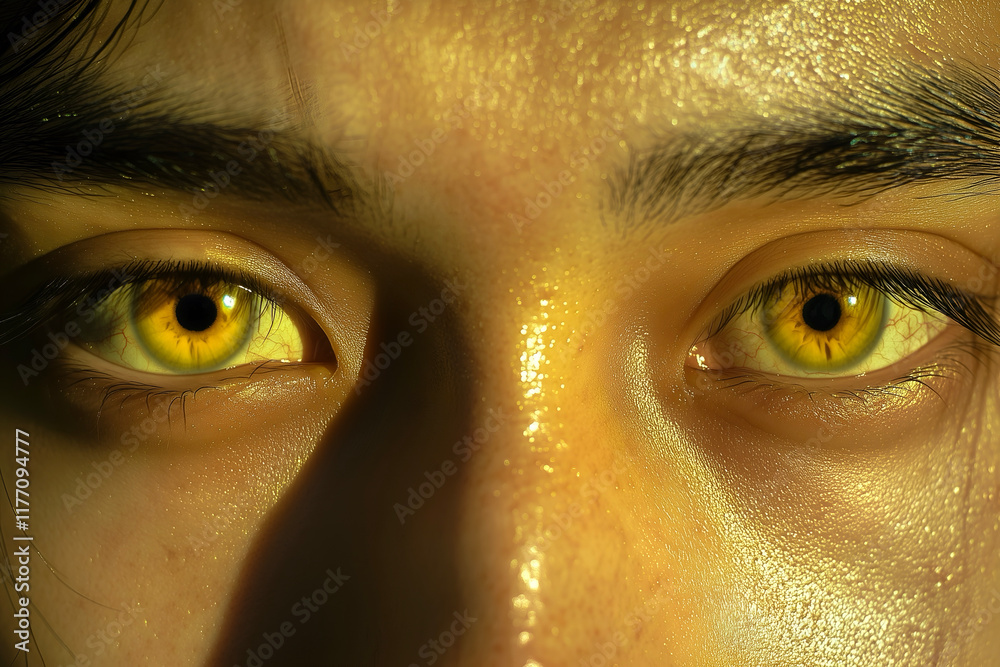 ภาพถ่าย Stock Deep jaundice in Japanese male patient. Yellowish ...