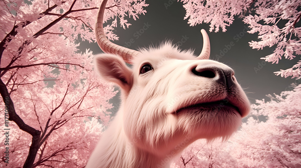 Low angle perspective photograph of an animal in surreal infrared tones ...