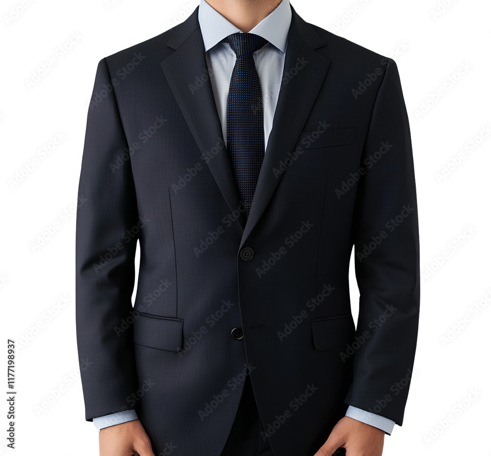 Untitled design - A dark blue suit with a tie, no human body is visible ...