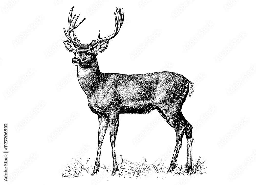 Sheep, lamb. Vintage retro print, black white sheep lamb sketch ink ...