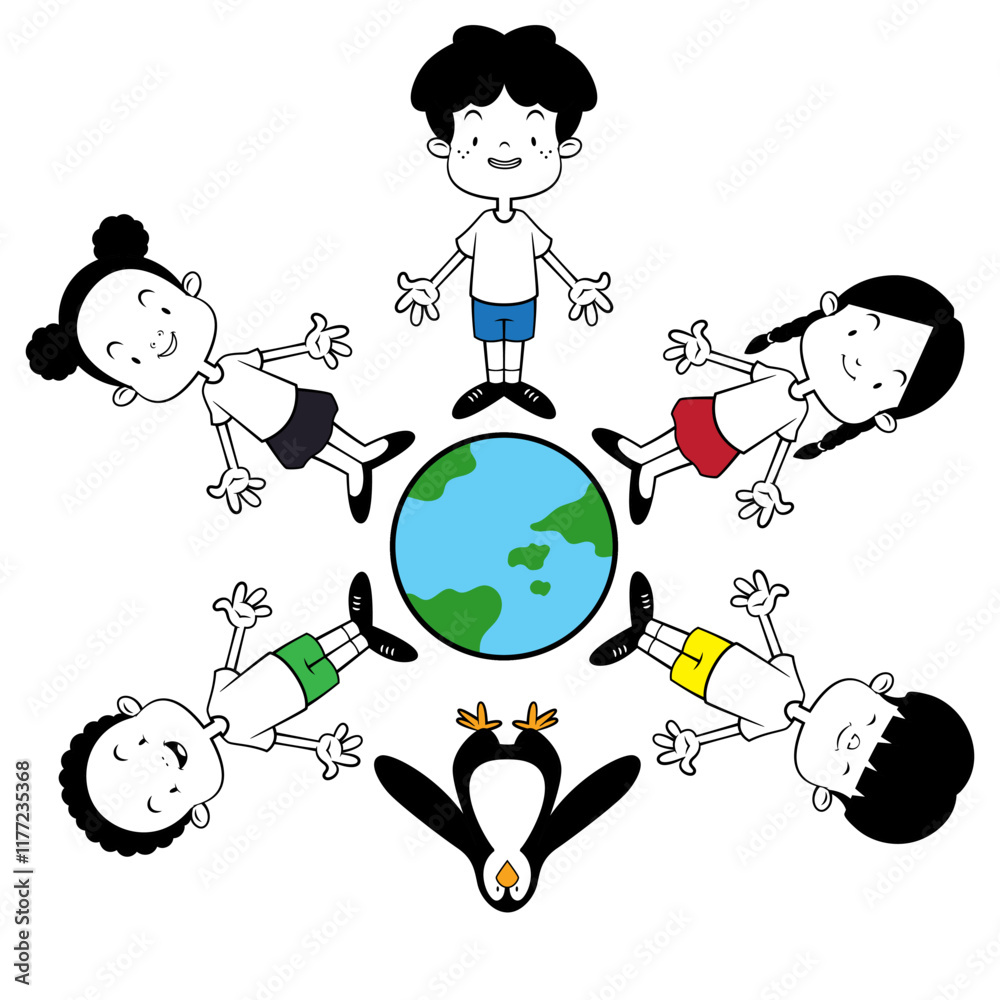 Multiracial Kids cartoon characters from six different continents ...