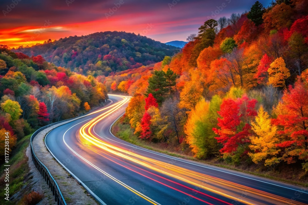 Arkansas Fall Foliage Map 2025: Long Exposure Scenic Drive Stock ...