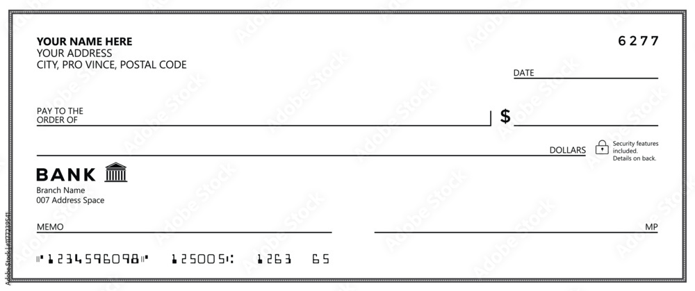 Bank check, vector blank money cheque, checkbook template with ...