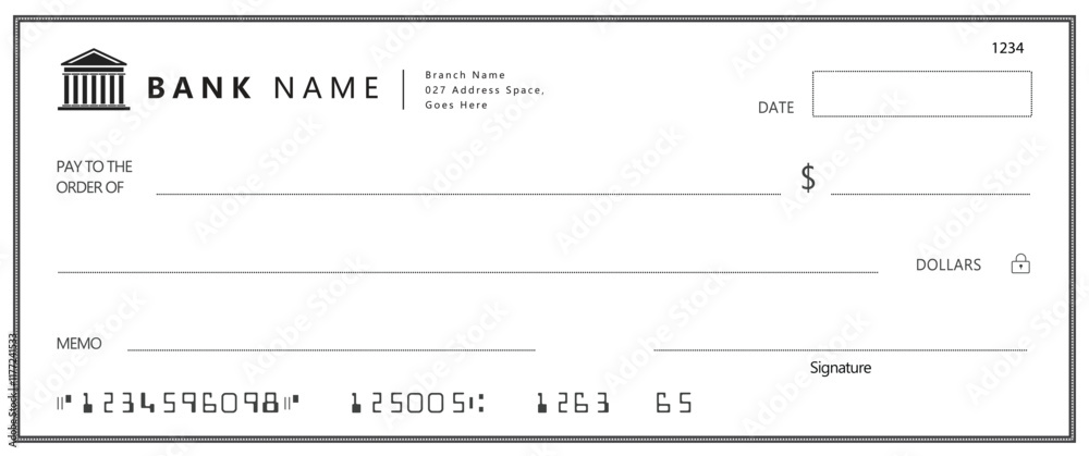 Bank check, vector blank money cheque, checkbook template with ...