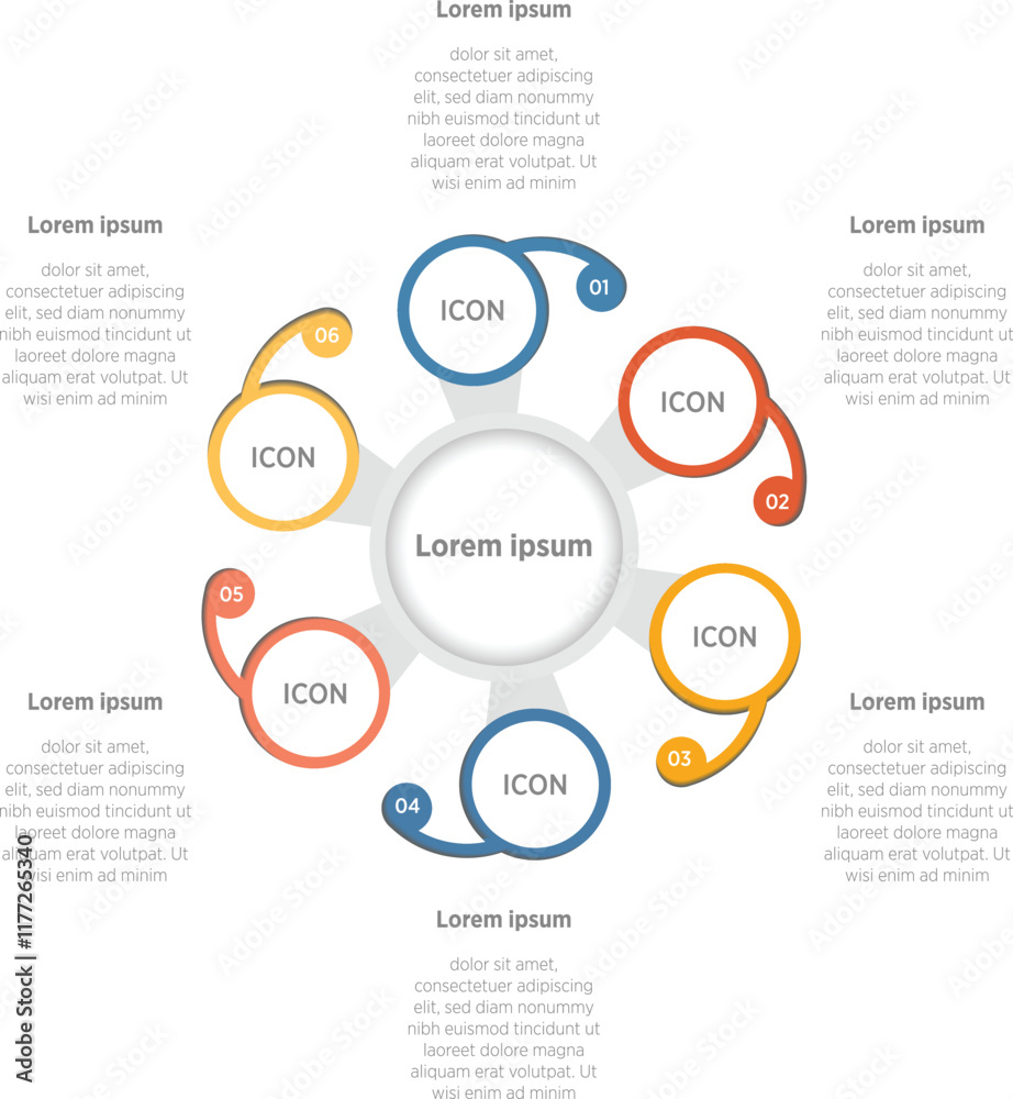 Modern Vector infographic circle. Cycle diagram with 6 steps. Simple ...