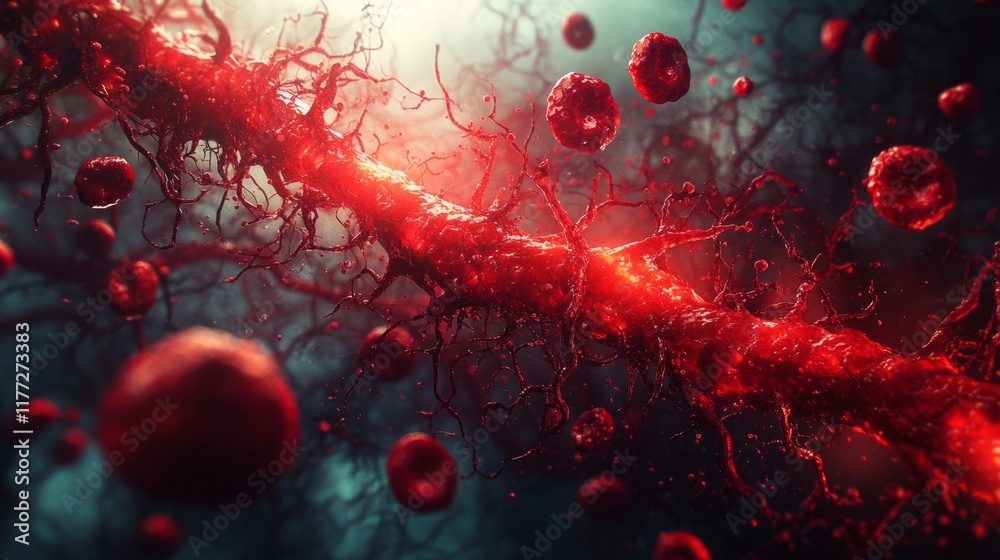 Microscopic View of Red Blood Cells and Vessels Highlighting ...