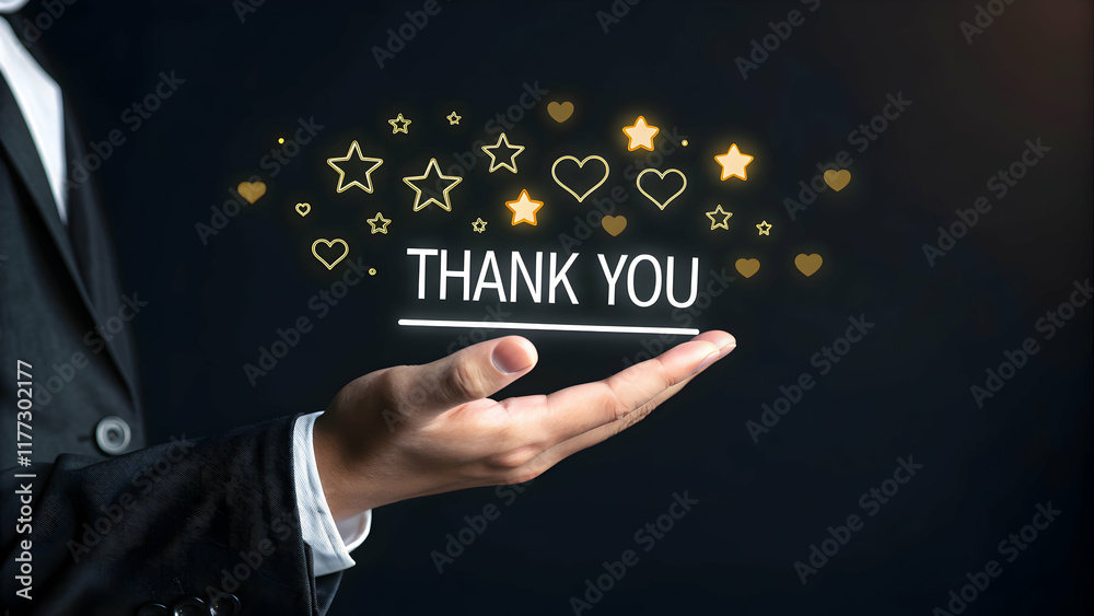 Elegant Hand Gesture with Thank You Text and Sparkling Elements Stock ...
