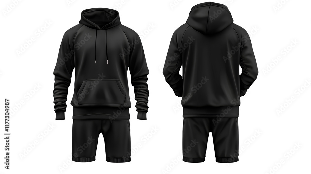 Black tracksuit with front and back view isolated on a transparent ...