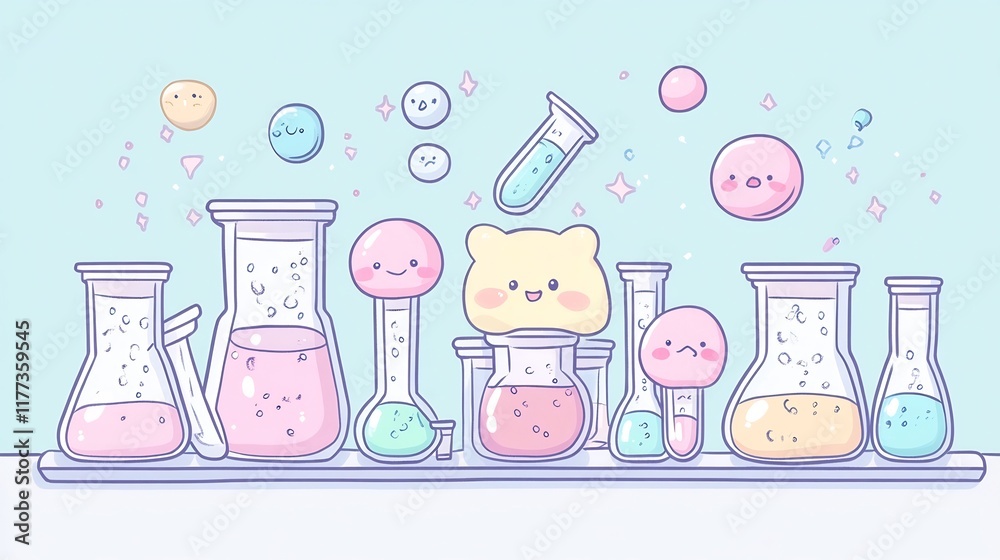 Cute chemistry Characters in a Pastel-Colored Science Lab with Kawaii ...
