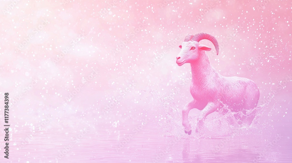 Mystical Capricorn Zodiac Sign: Bounding Goat Silhouette in Splashing ...