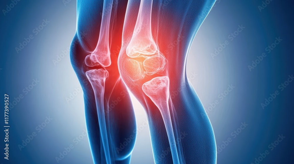Comprehensive illustration of a human knee joint, anatomy, function ...