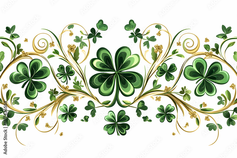 Shamrock Border: A seamless border design featuring lush green ...