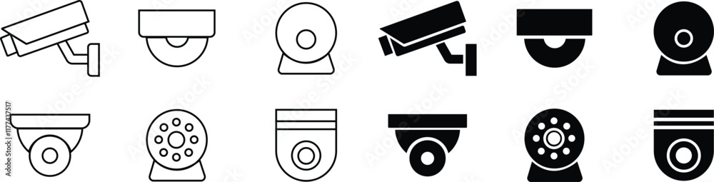 CCTV security camera icons set video surveillance monitoring, defocused ...